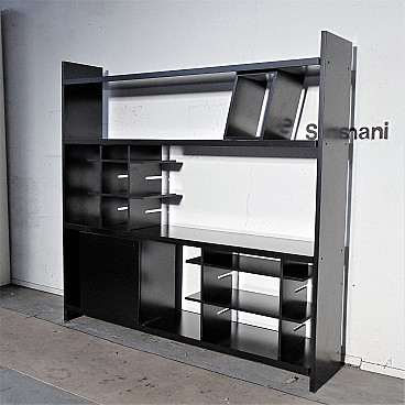 Satin black bookcase with modular interior, 80s | intOndo