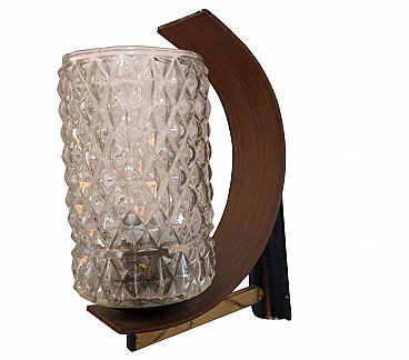 Italian wall sconce in bugnato glass and teak , 60s | Barnebys