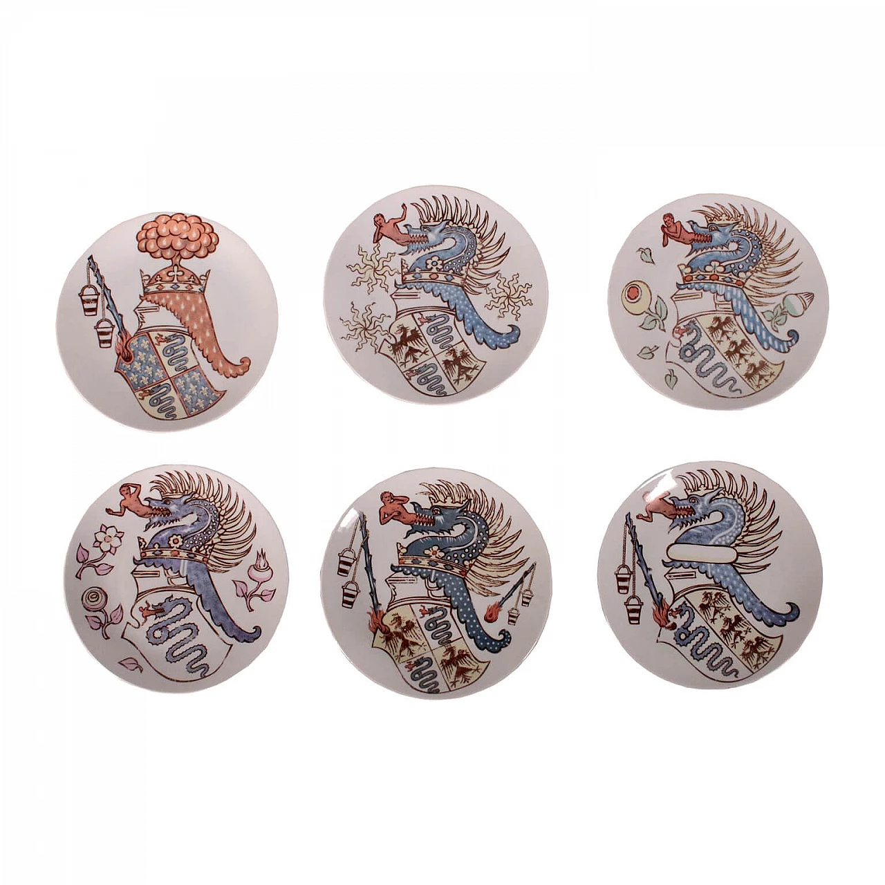 6 Ceramic plates by Piero Fornasetti for Alfa Romeo, 1970s | intOndo