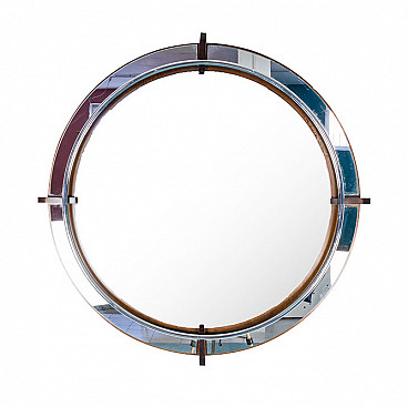 Round vintage mirror with wood inserts, 70s | Barnebys