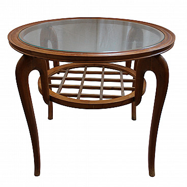 Round side table in the style of Gio Ponti in cherry wood and glass, 50s | Barnebys