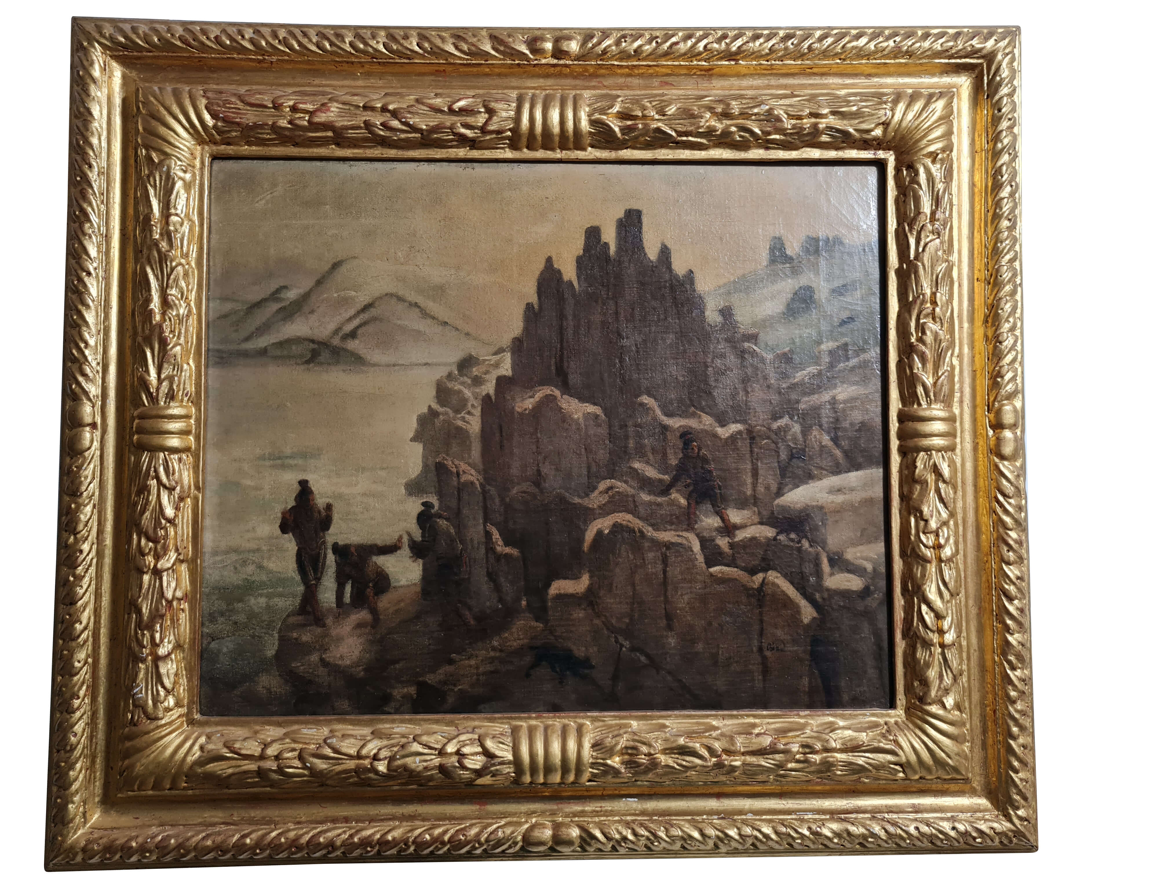 François-Auguste Biard, painting Landscape with Figures, 19th century ...