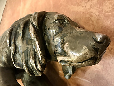 Hunting dog in terracotta laminated in silvered copper by R. Teglio ...