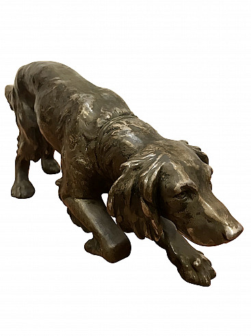 Hunting dog in terracotta laminated in silvered copper by R. Teglio ...