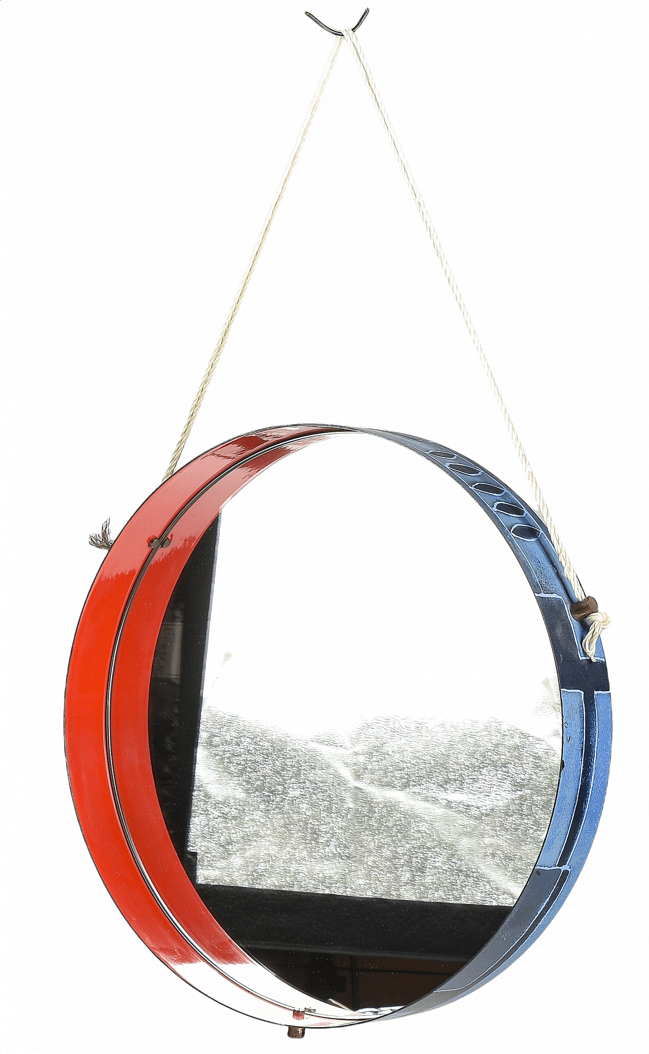Round mirror with enameled frame, 70s | intOndo