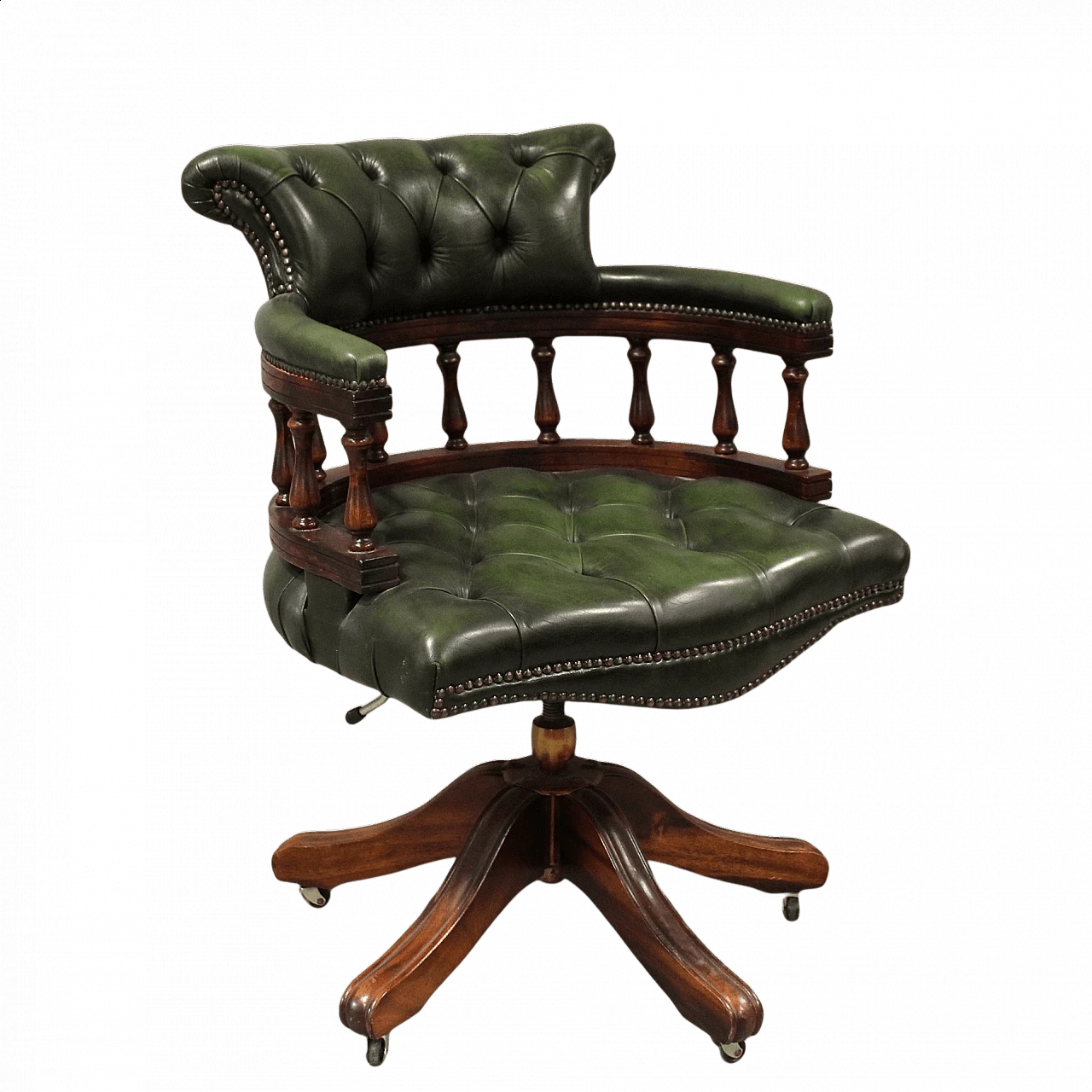 Chesterfield Captain swivel and reclining armchair in leather and wood ...