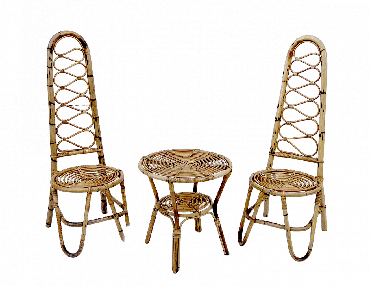 Pair of bamboo chairs with small table by Bonacina, 1970s | intOndo