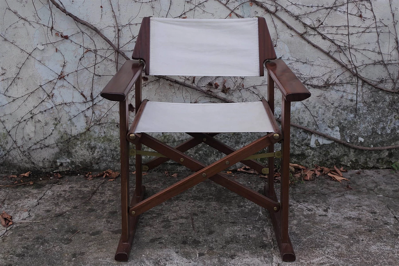 Folding naval director's chair in mahogany with fabric back and seat ...
