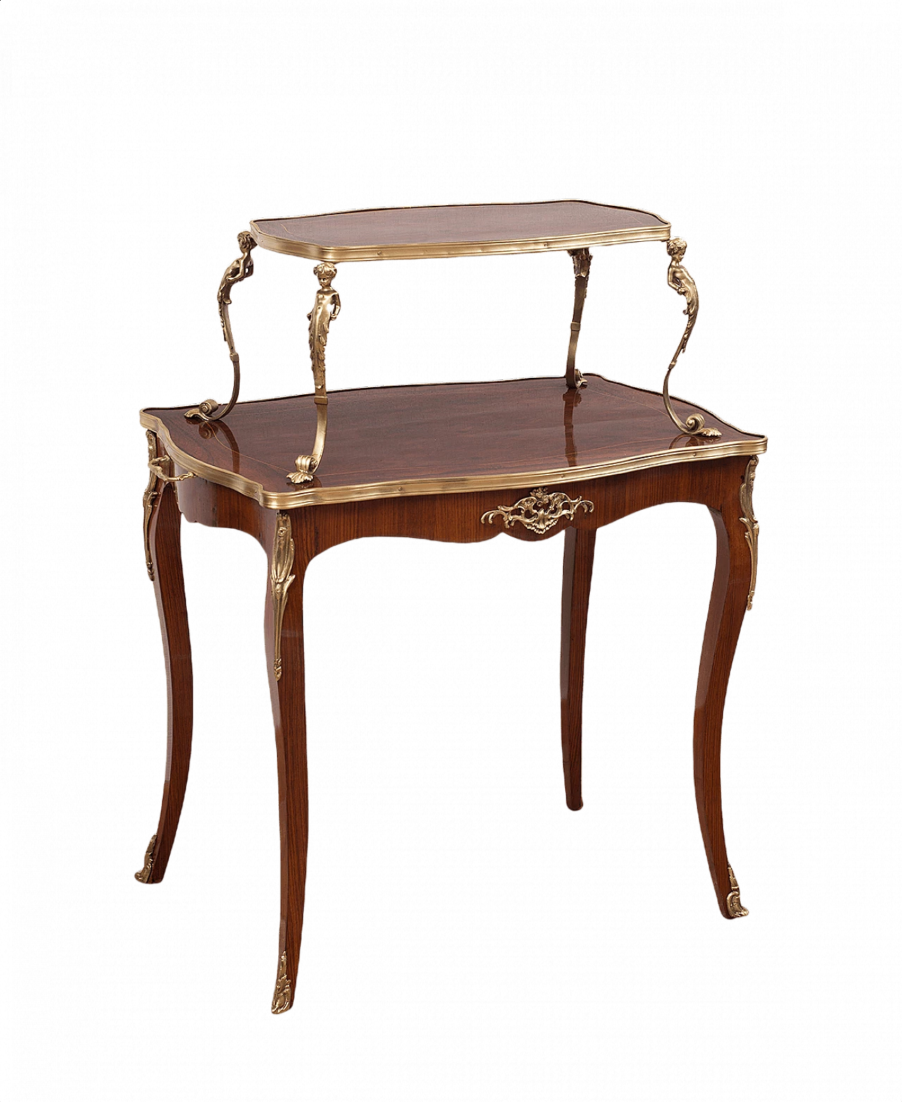 French Napoleon III coffee table in polychrome wood with gilded bronze ...