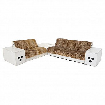 Modular zebra fabric sofa with bar and stereo, 1970s | Barnebys
