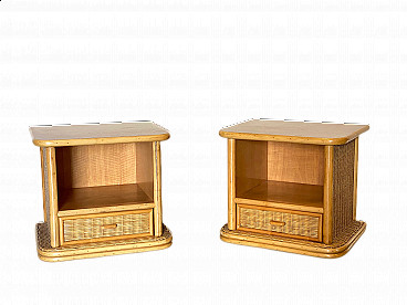 Coppia di comodini in vimini e bambù, anni '80 | intOndo