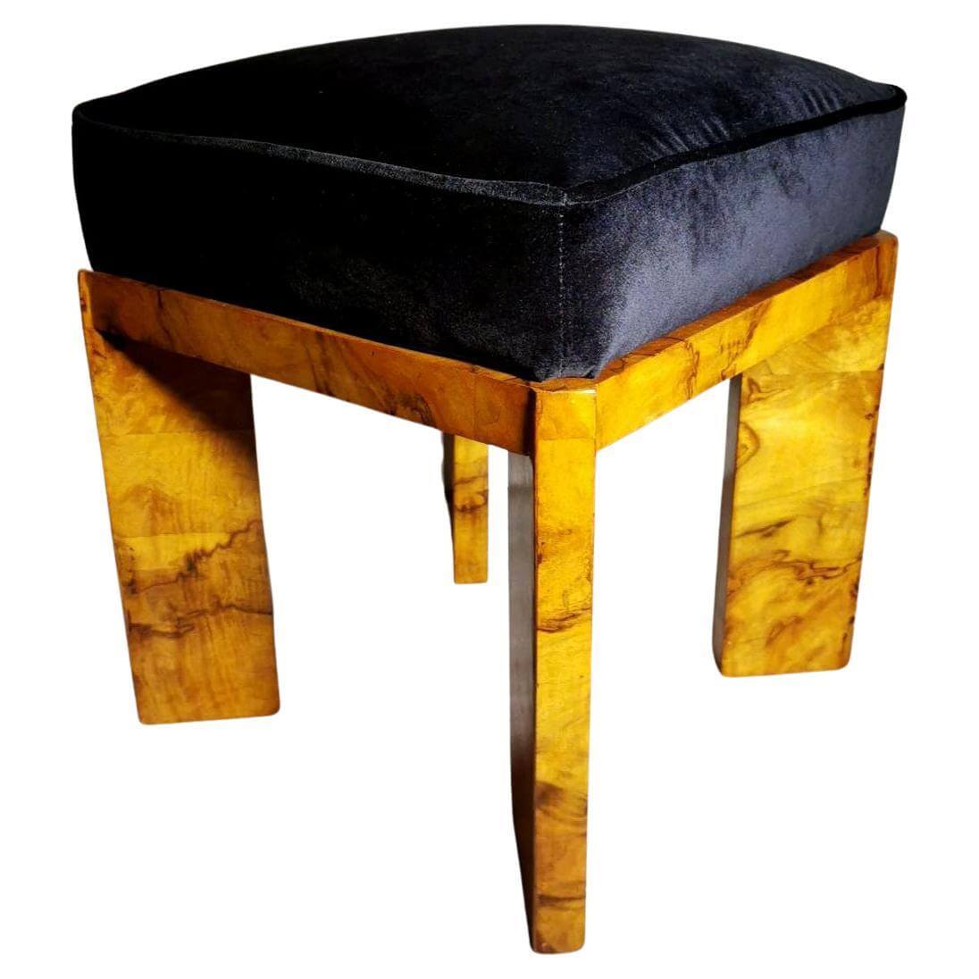 Art Deco style bench in briarwood and black velvet, 1930s | intOndo