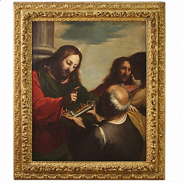 Painting depicting Jesus handing the keys to St. Peter, oil on canvas ...