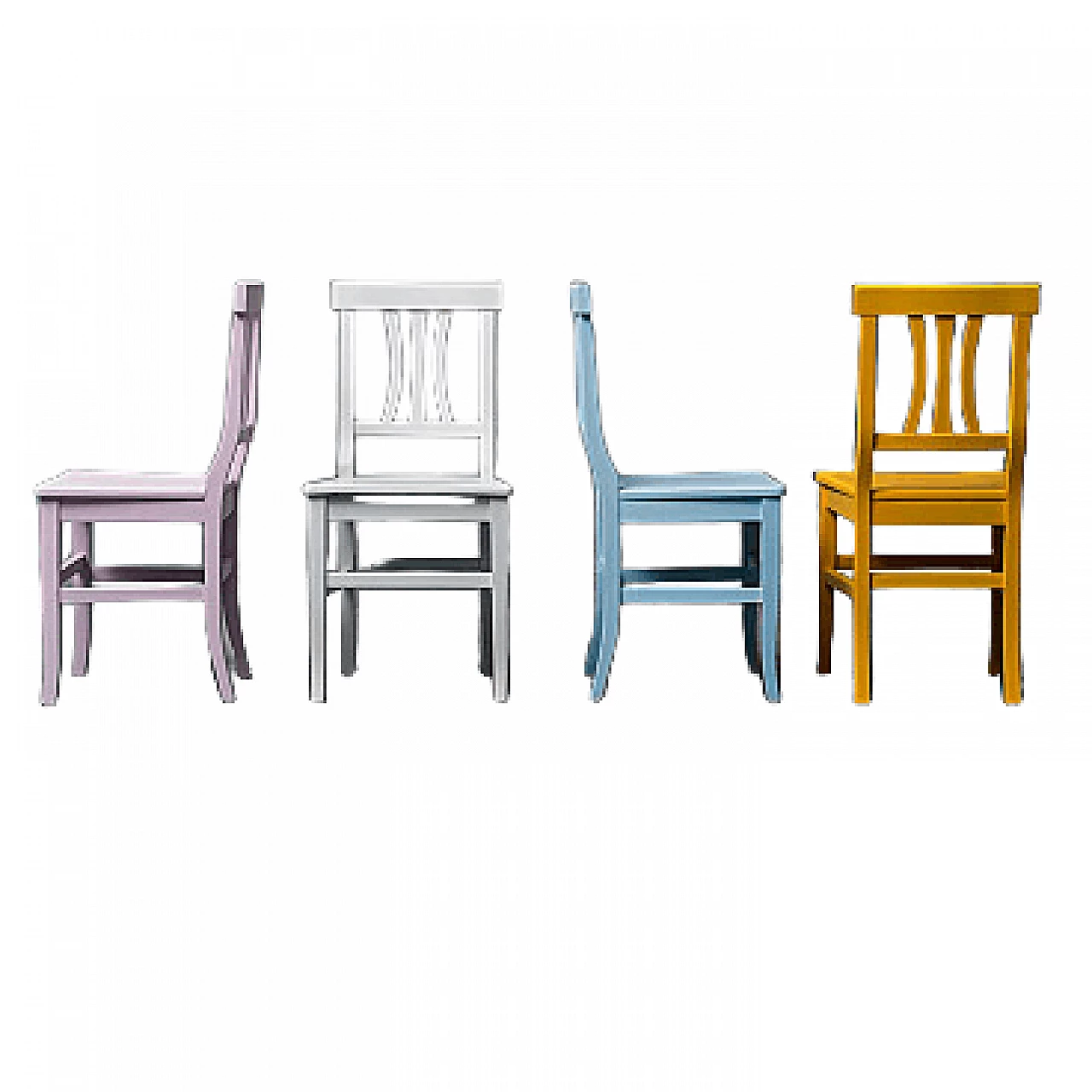 4 Colored wood chairs, 1950s | intOndo