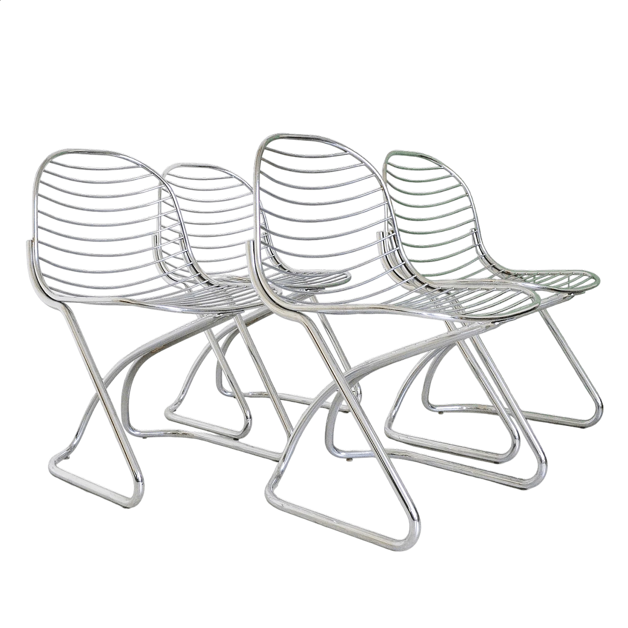 4 Steel rod chairs in the style of Gastone Rinaldi, 1970s | intOndo