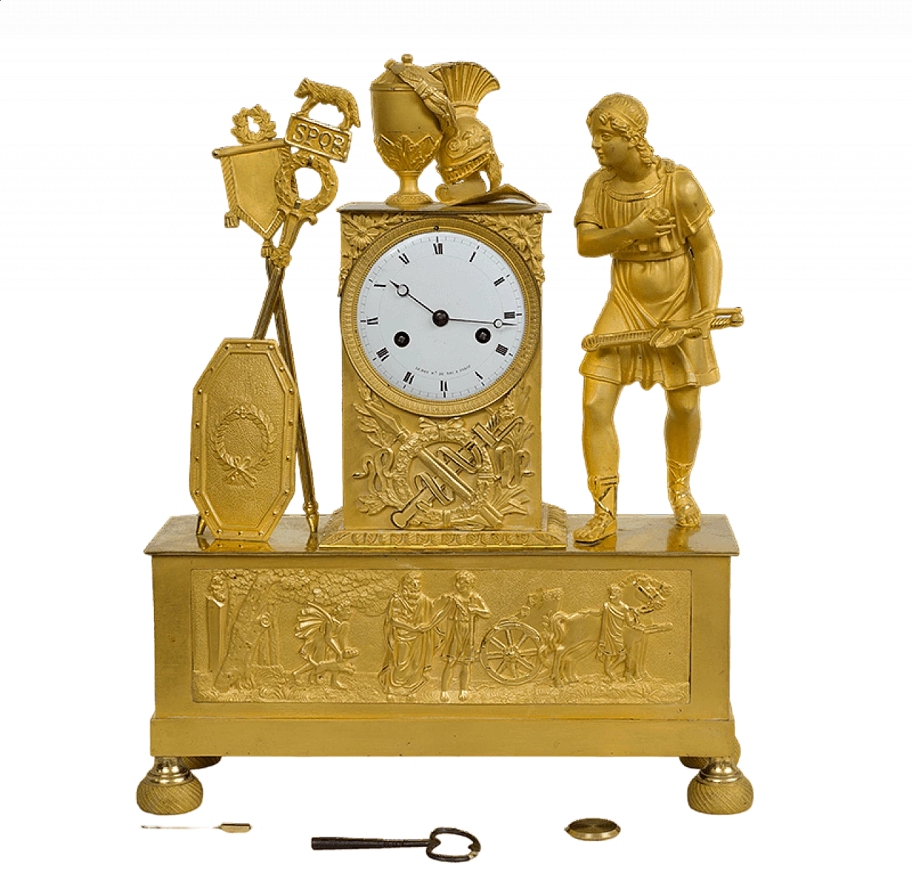 Empire clock in gilt bronze dedicated to Imperial Rome, early 19th ...