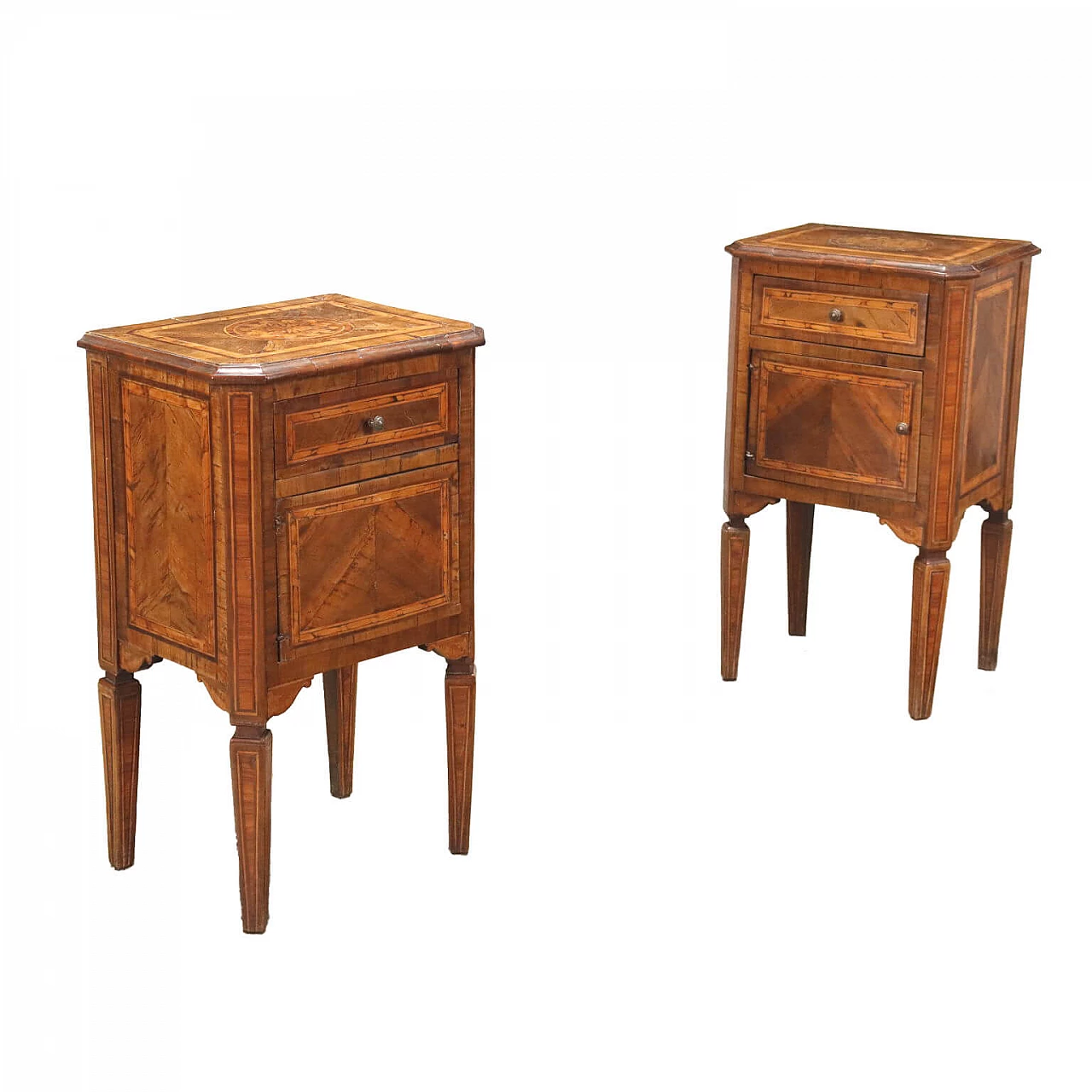 Pair of Neoclassical wood bedside tables with inlays, late 18th century ...