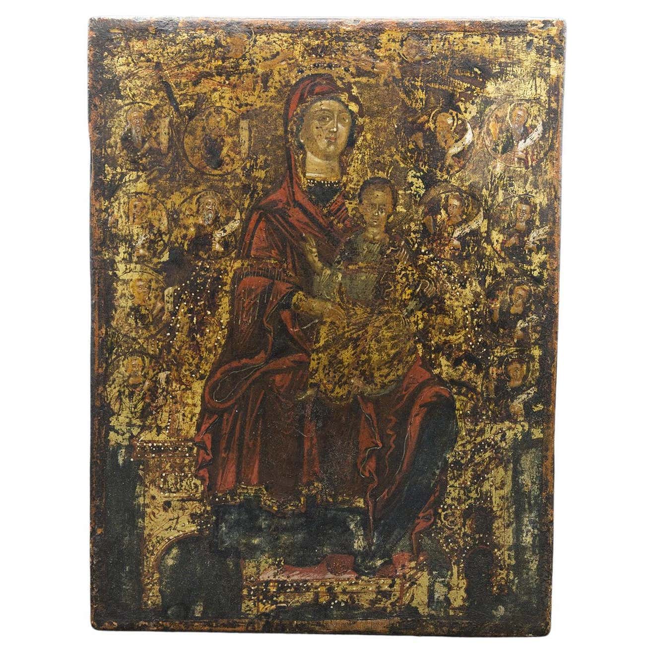 Icon depicting the Virgin Mary with Jesus and the twelve apostles | intOndo