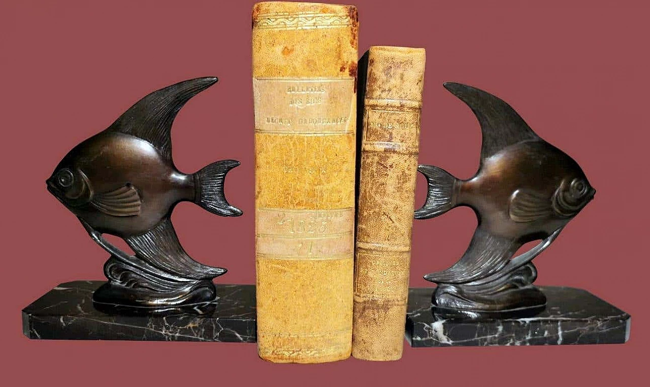 Pair of fish-shaped choice bookends with Marquinia marble base, 1930s ...