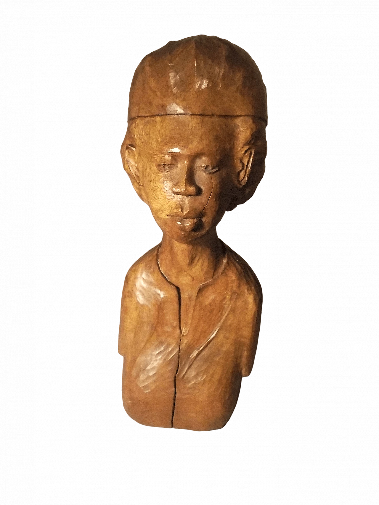 Hand-carved wooden bust sculpture of a woman, 1982 | intOndo