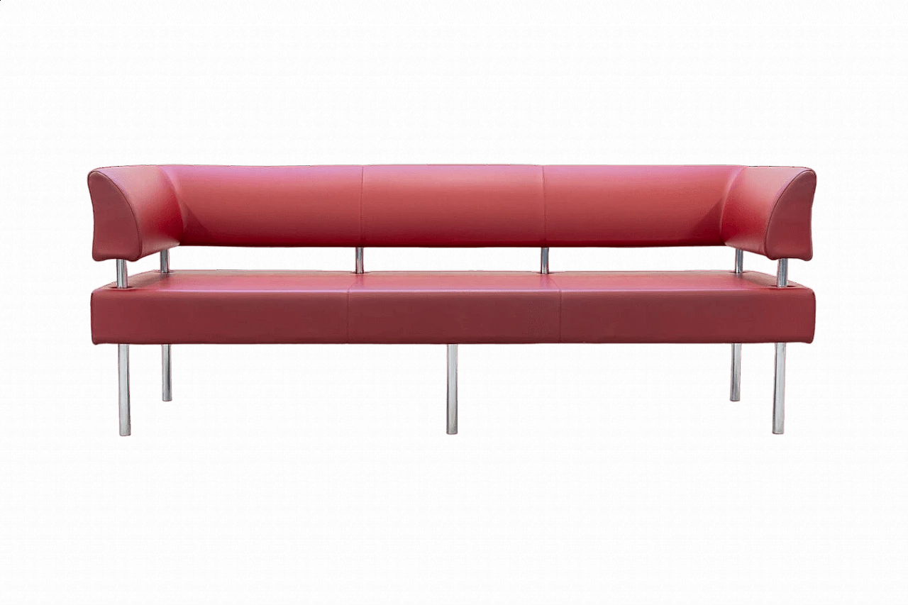 Red leather and iron Business Class sofa by Beauty Star, 1990s | intOndo