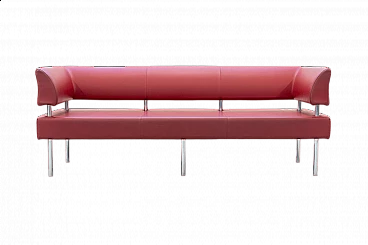 Red leather and iron Business Class sofa by Beauty Star, 1990s | intOndo