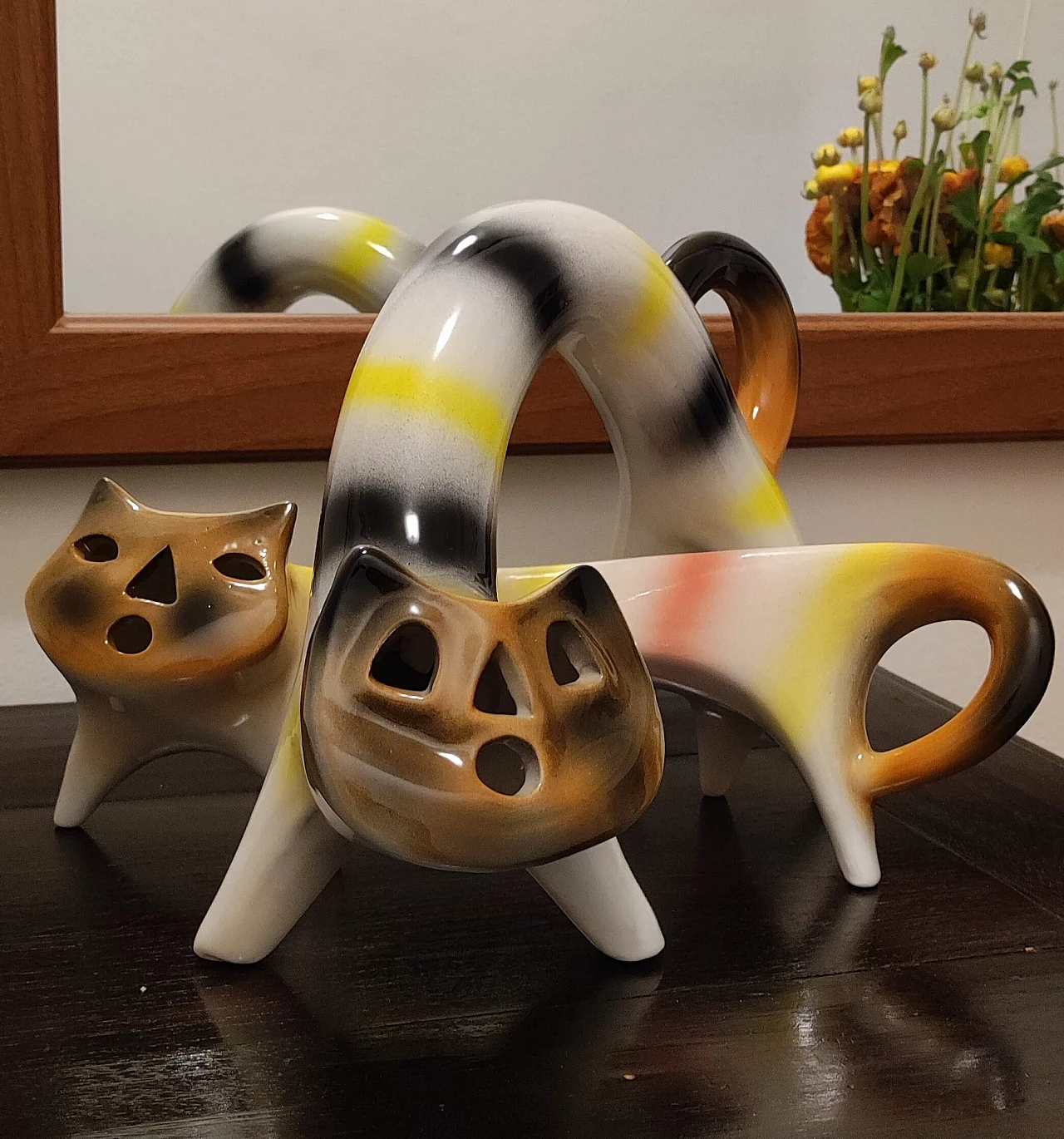 Pair of coloured ceramic cats by Roberto Rigon, 1970s | intOndo