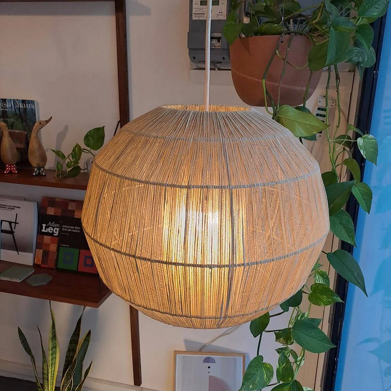 Danish sisal hanging lamp, 1960s | intOndo