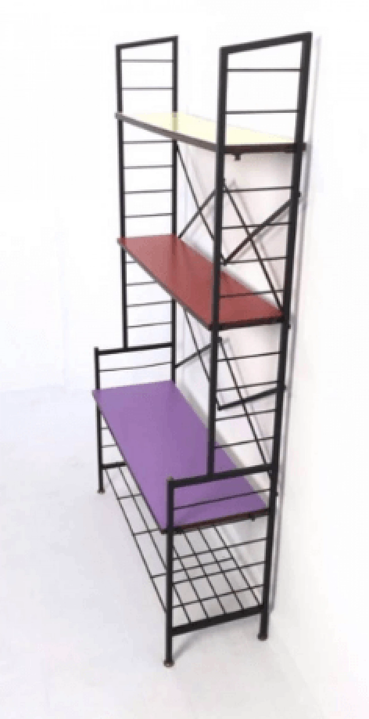 Iron bookcase with wood and colored formica shelves, 1960s | intOndo