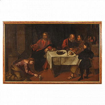 Mary Magdalene washes Jesus' feet, oil painting on canvas, 17th century | intOndo