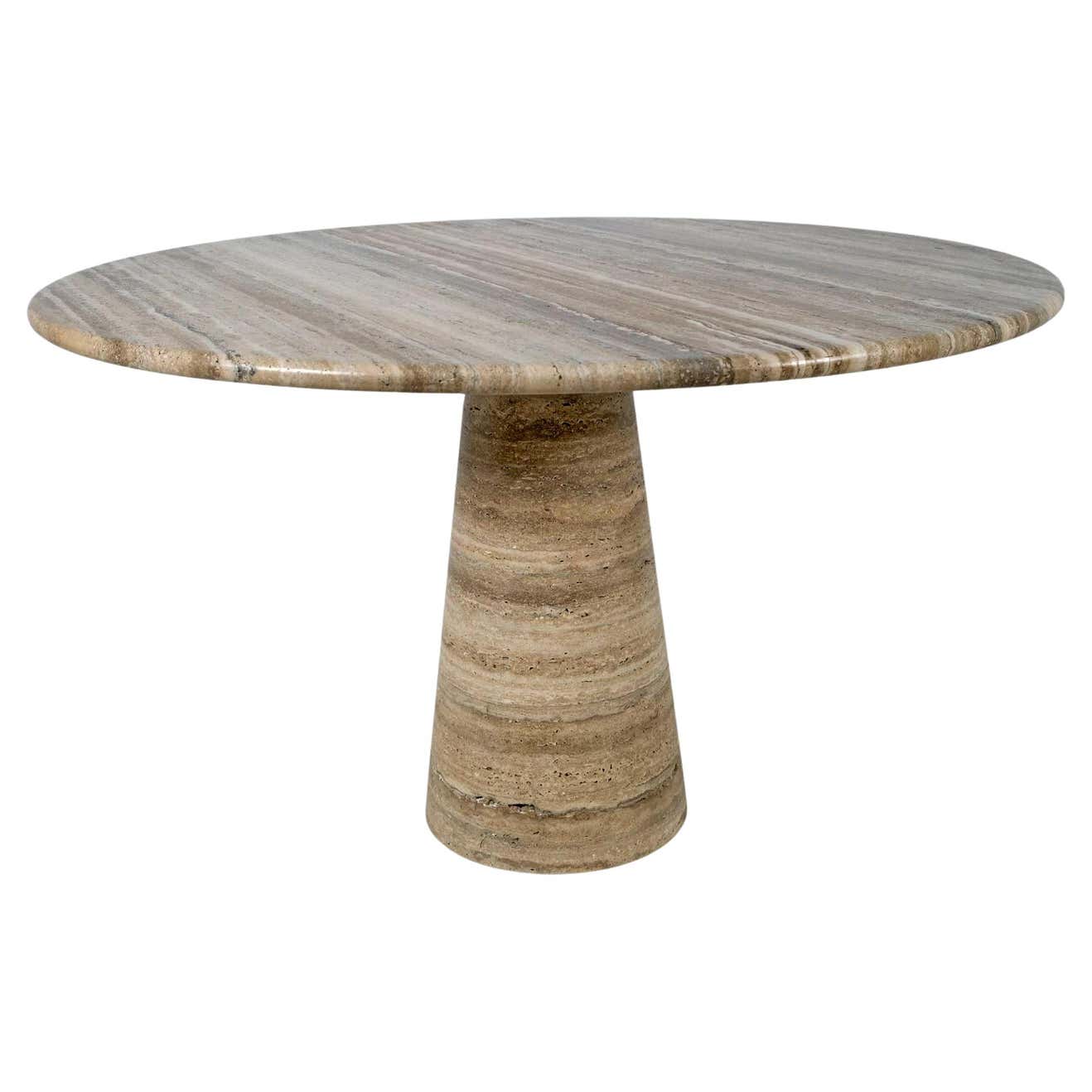 Round travertine table attributed to Angelo Mangiarotti, 1970s | intOndo