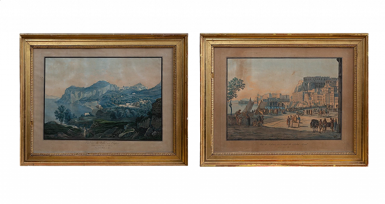 Pair of paintings depicting views of Naples and Capri, watercolour on ...