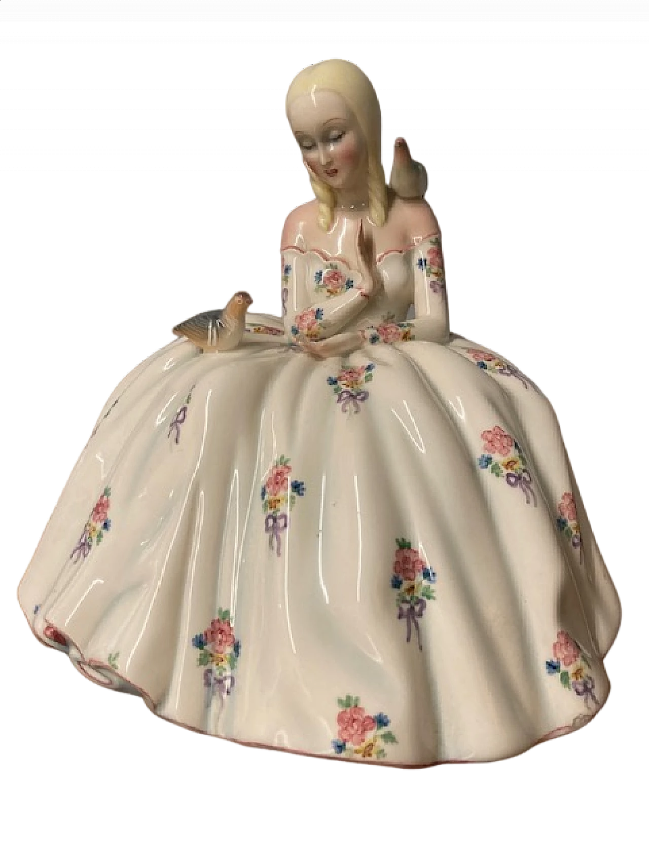 Art Deco statuette of lady with doves by Giovanni Ronzan, 1940s | intOndo