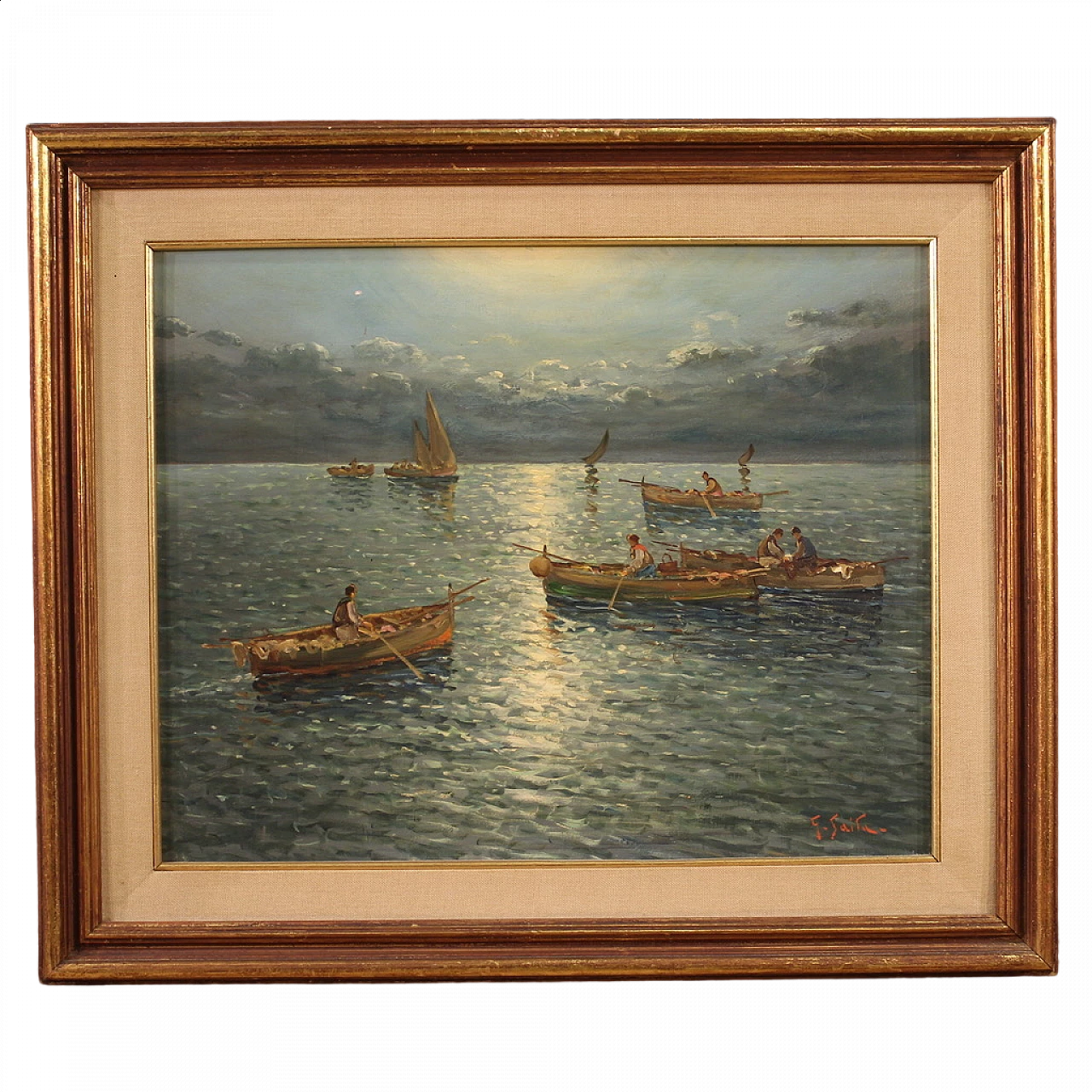 Seascape with boats, oil painting on panel | intOndo