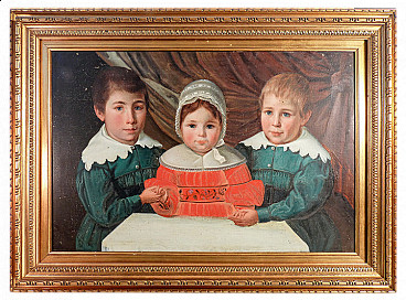 Portrait of three children, oil painting on canvas, mid-19th century ...