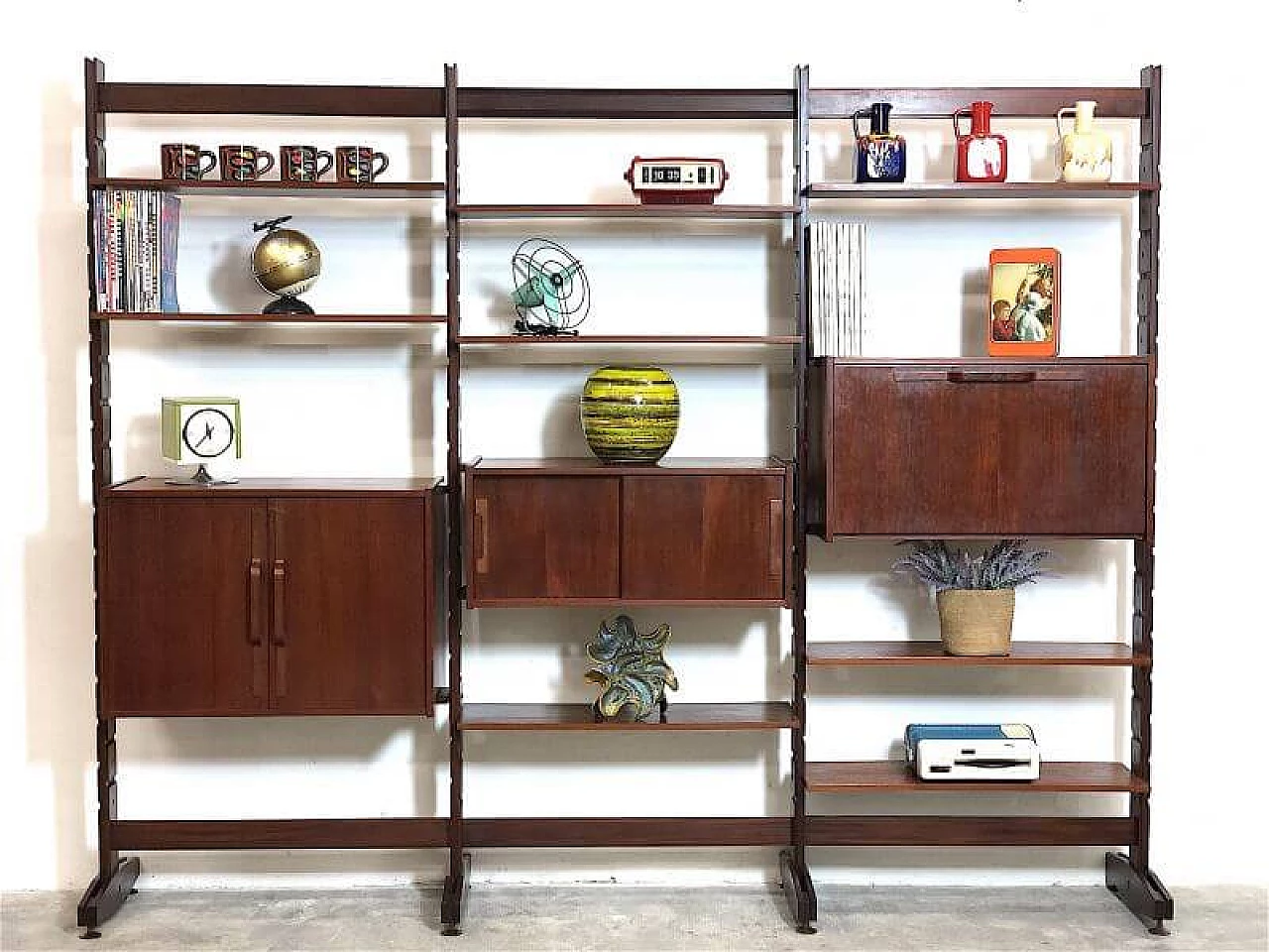 Modular three-bay solid teak bookcase by Franco & Nori, 1960s | intOndo