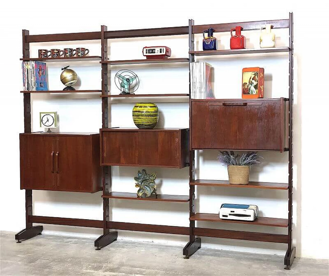 Modular three-bay solid teak bookcase by Franco & Nori, 1960s | intOndo
