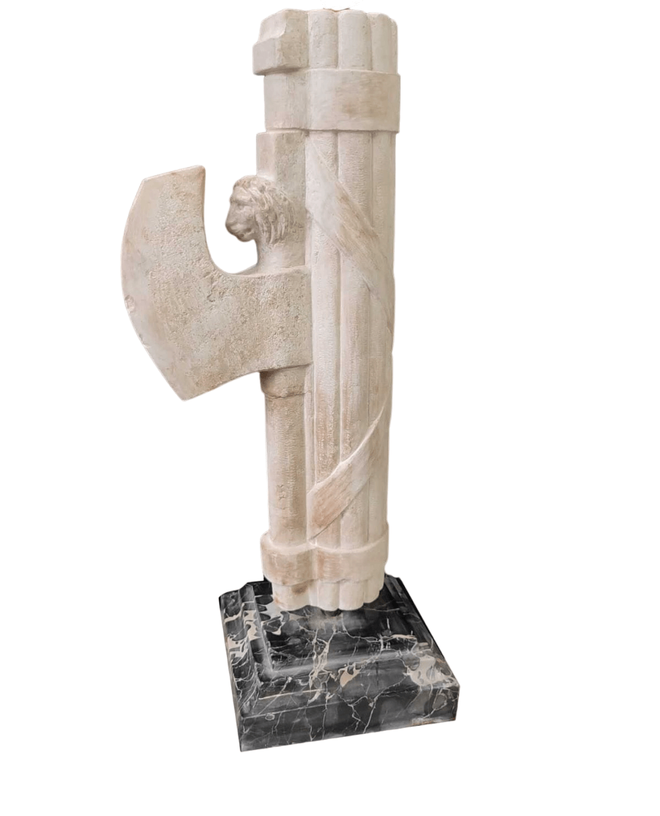 Stone fasces sculpture with Portoro black marble base | intOndo