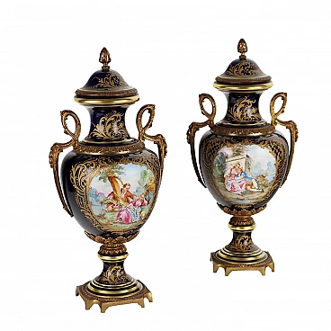 Pair of Sèvres porcelain vases with painted romantic scenes, 1950s ...