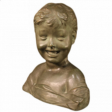 Bronze-tinted terracotta child bust sculpture | intOndo