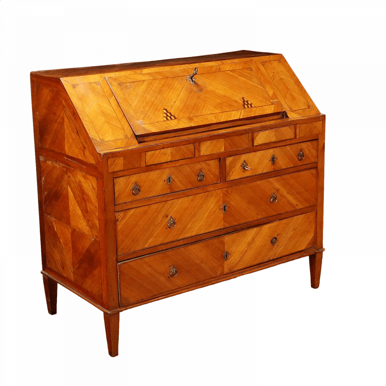 Neoclassical cherry wood panelled flap desk with inlays, late 18th ...