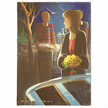 Eliano Fantuzzi, Figures in the night, oil on canvas, 1960s | intOndo
