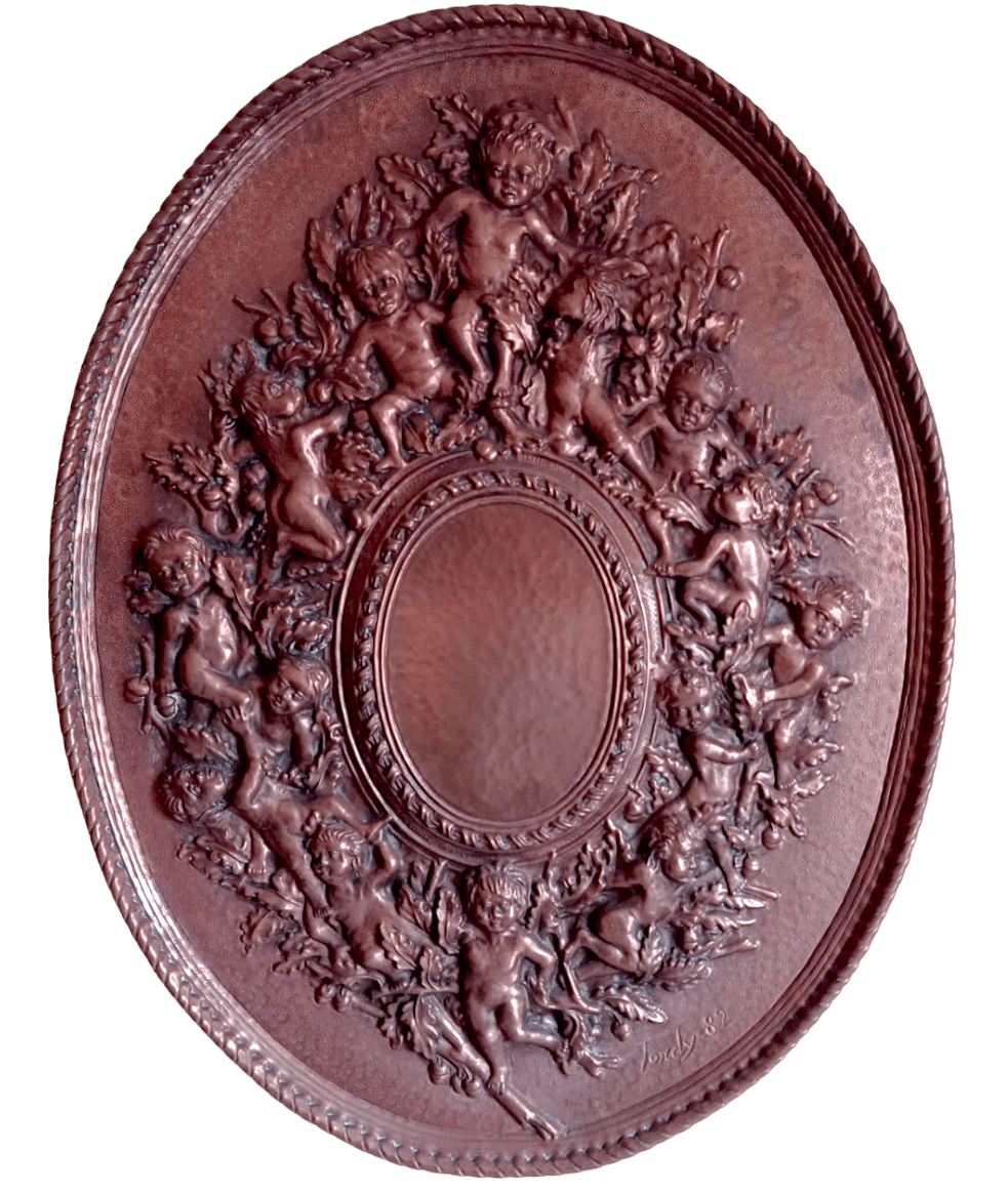 Rosone Putti, Ferdinando Guadagnini, copper high relief with putti and ...