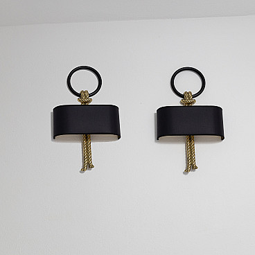 Pair of brass and fabric wall lights by Banci for Gucci, 1970s | intOndo