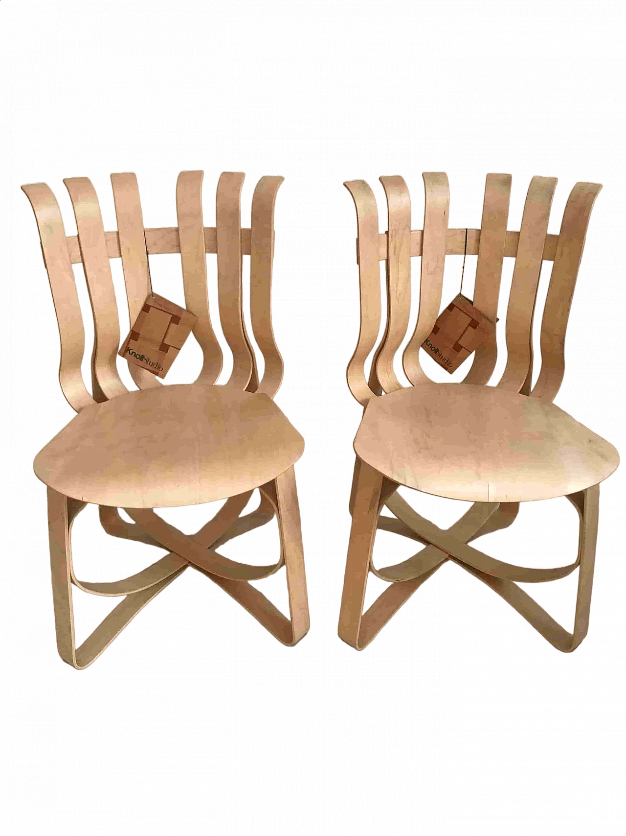 Pair of Hat Trick maple chairs by Frank Gehry for Knoll USA, 1993 | intOndo