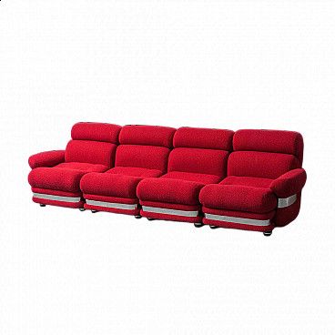 4-seater modular sofa in red fabric, 1970s | intOndo