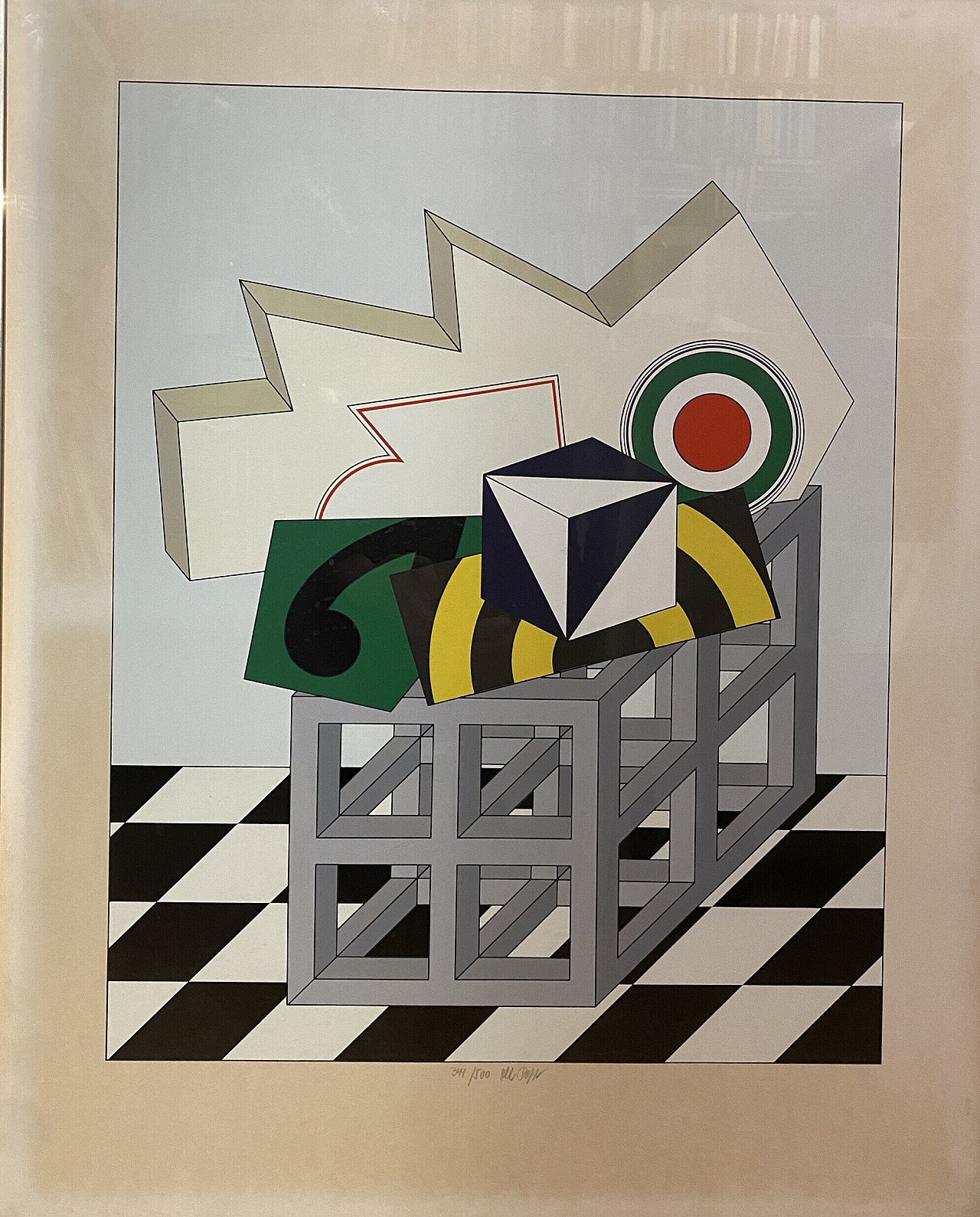 Lucio del Pezzo, composition with solids and target, screen print ...