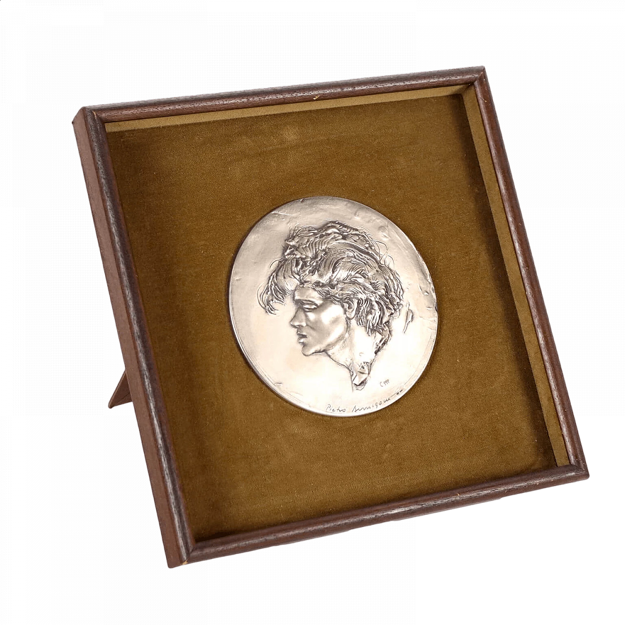 Pietro Annigoni, female face, silver bas-relief, 1970s | intOndo