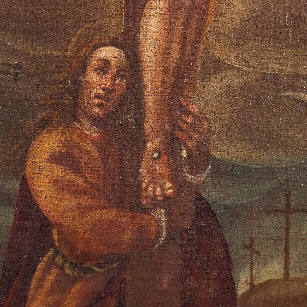 Crucifixion with Saints Paul, Magdalene and Bartholomew, oil painting on canvas, 17th century ...