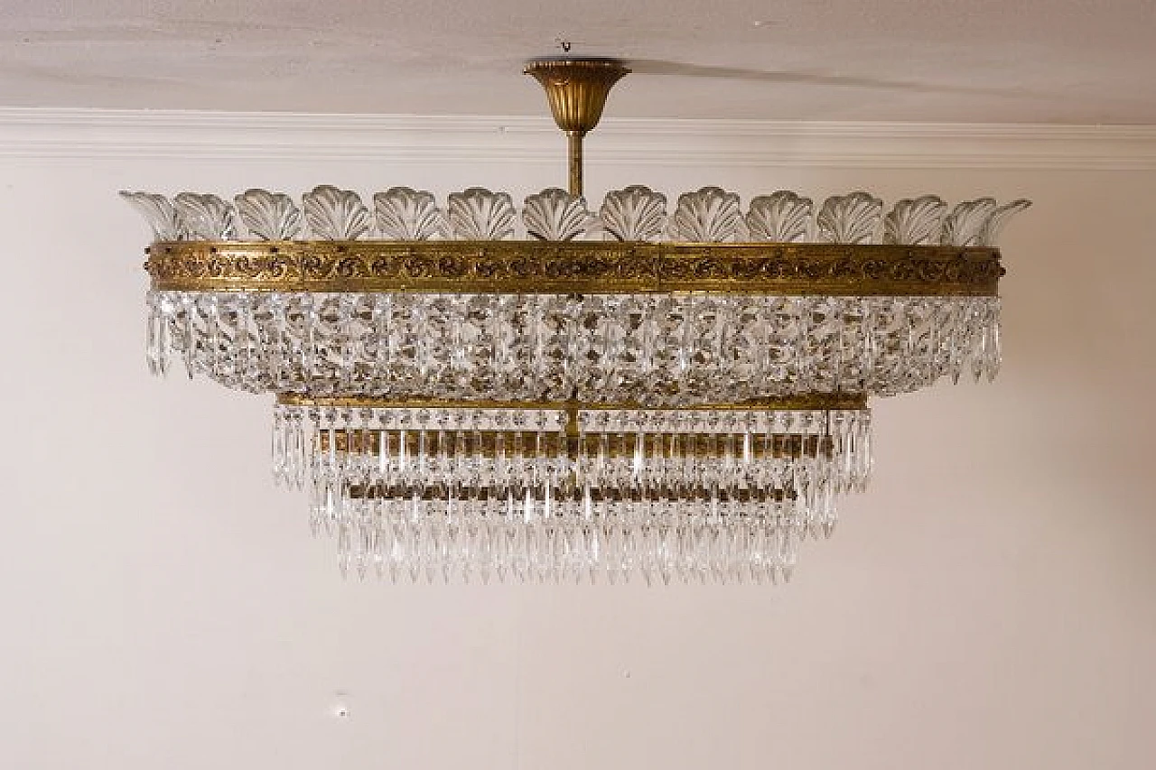 Empire-style oval crystal ceiling lamp, 1930s | intOndo